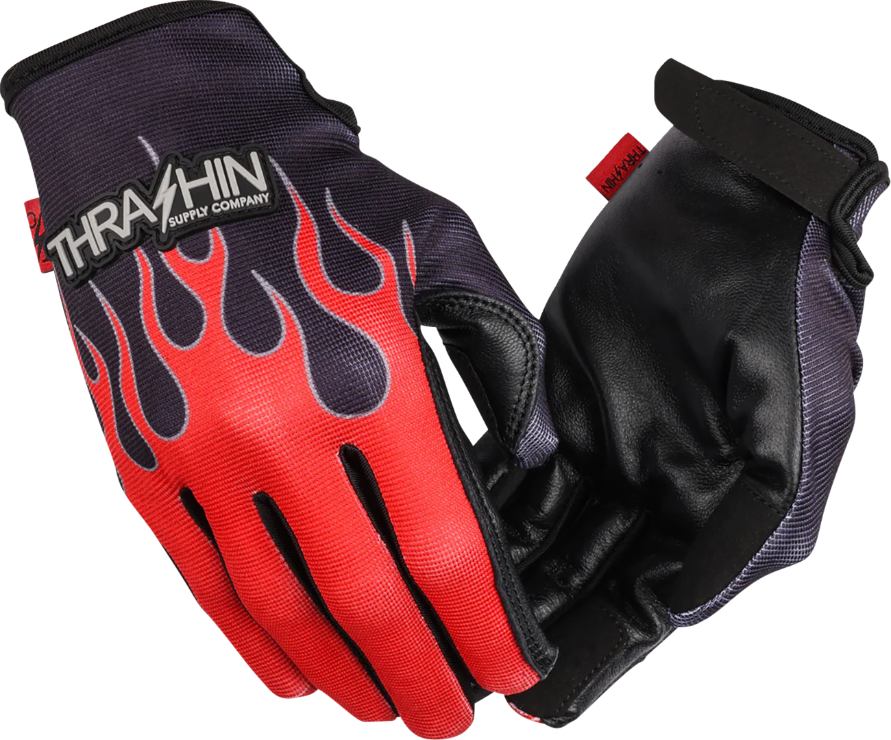 THRASHIN SUPPLY CO. Stealth Leather Palm Flame Gloves - Red - Medium ...