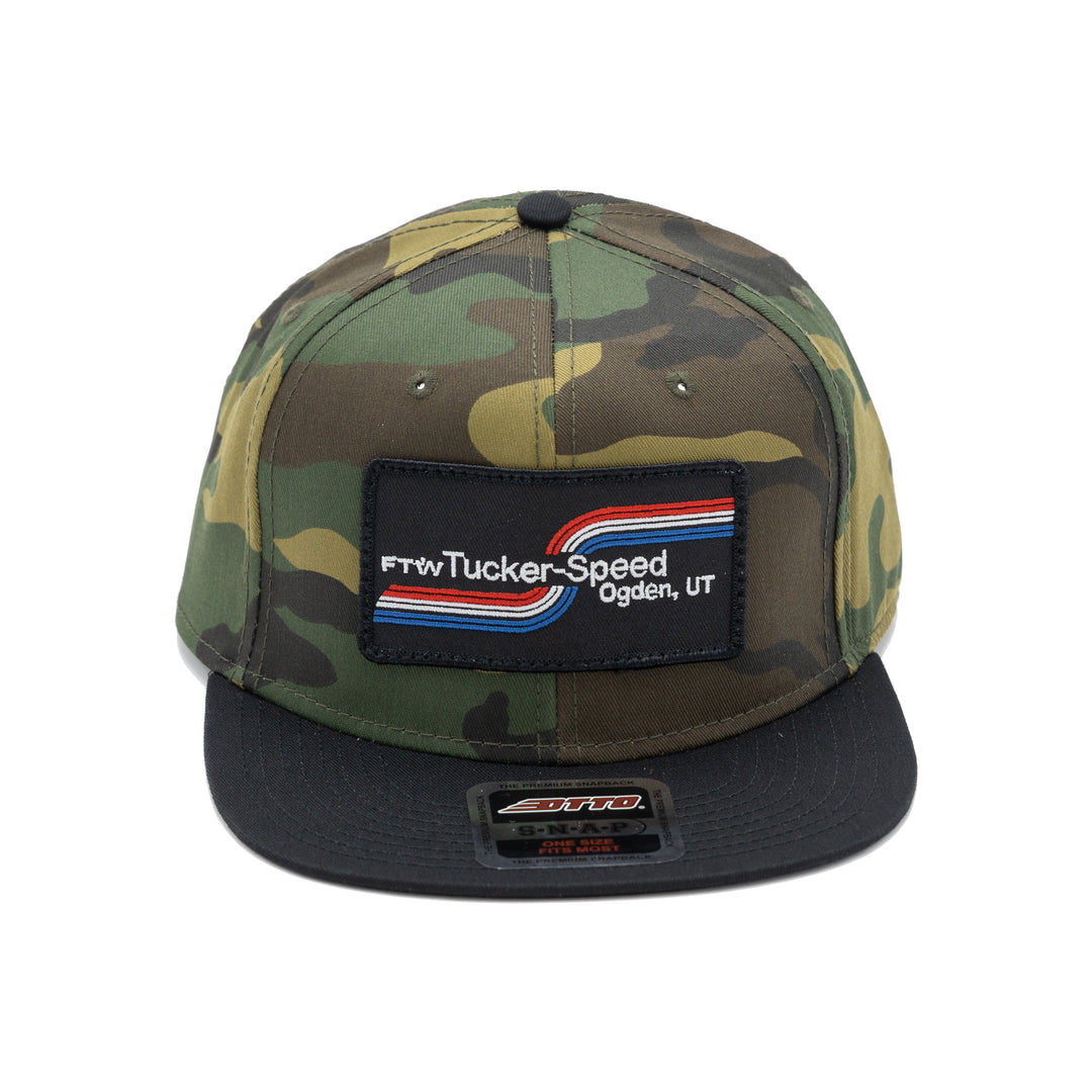 Tucker Speed Swoosh Logo Patch Hat - Camo / Black Brim